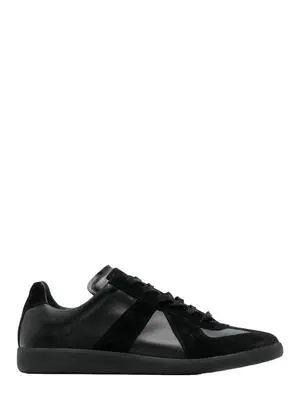 MAISON MARGIELA Calf Leather & Suede Paneled Low-top Trainers - Black