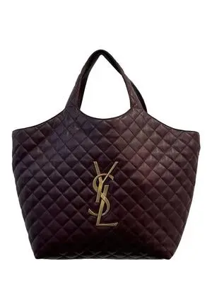 Saint Laurent Quilted Logo Plaque Tote Bag - Purple