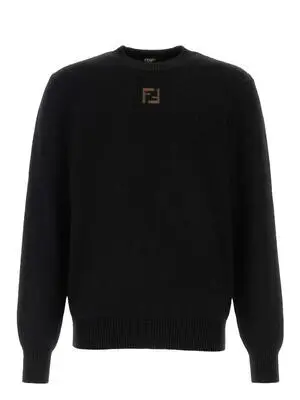 Fendi Wool Ff Motif Crew Neck Long Sleeve Jumper - Black