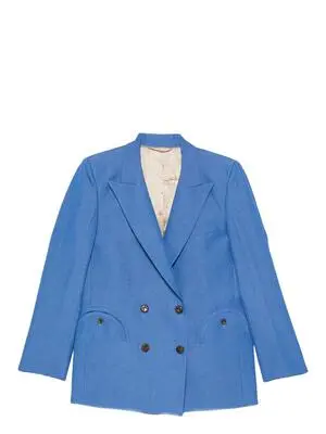 BLAZÉ MILANO Silk And Linen Peak Lapel Double-breasted Blazer - Blue