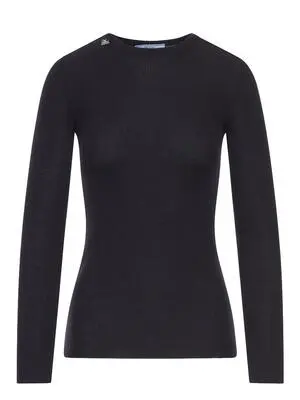 Prada Crew Neck Wool Sweater With Cutaway Shoulder - Black
