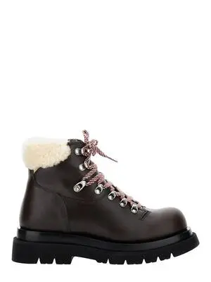 Bottega Veneta Lace-up Shearling Collar Ankle Boots - Multicolor