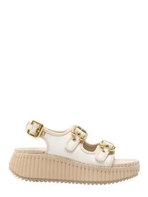Chloé Flat Flatform Espadrille Sandals With Buckle Fastening - Cream
