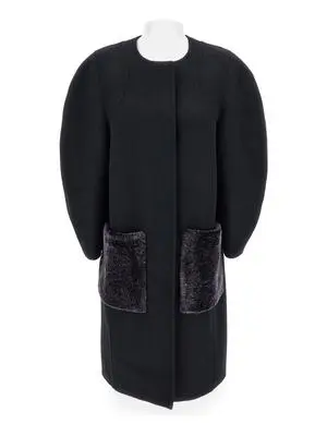 Fendi Double Wool Coat With Shearling Pockets - Multicolor
