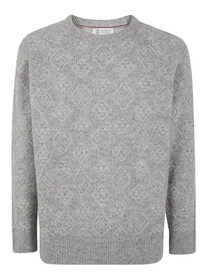 Brunello Cucinelli Geometric Pattern Round Neck Sweater - Gray