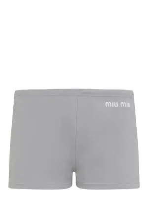 Miu Miu Polyamide Shorts With Embroidered Logo - Gray