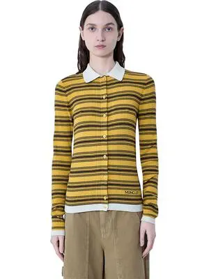 Moncler Striped Button-down Cardigan With Classic Collar - Yellow