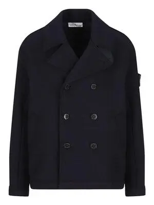 Stone Island Double-breasted Coat - Blue