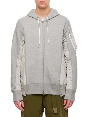 Sacai Zip-up Hoodie With Nylon Twill Details - Multicolor