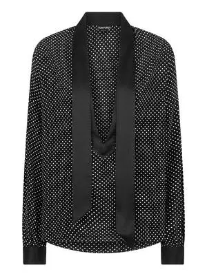 TOM FORD Polka Dot Silk Crepe Blouse With Tuxedo Details - Black