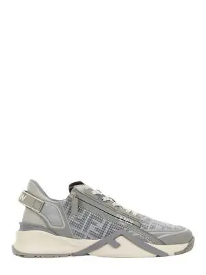 Fendi Fendi Grey Calf Leather And Polyamide Trainers Gray