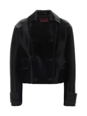 Gucci Lamb Skin Croc Effect Jacket - Black