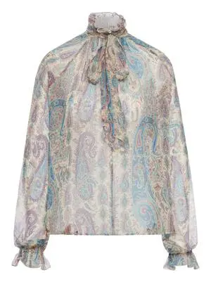 Etro Silk Crepon Blouse With Paisley Foliage Motif - Multicolor