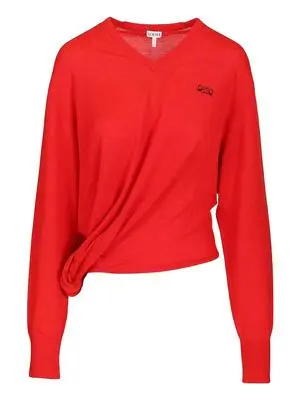 Loewe Asymmetrical Draped Merino Wool Sweater - Red