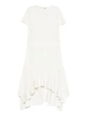 Sacai Day Dress With Ruffled Hem And Sheer Panel - White