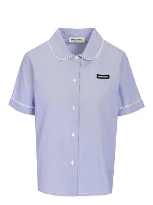 Miu Miu Micro Vichy Cotton Poplin Shirt With Lace Detail - Blue