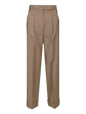Max Mara Max Mara Pinstriped Virgin Wool Trousers Brown