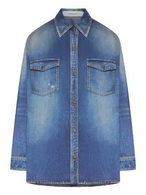 GOLDEN GOOSE Oversized Denim Print Shirt - Blue