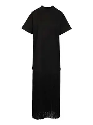 Alaïa Cotton Jersey T-shirt Dress With Fringe - Black