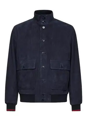 Gucci Navy Calf Suede Button-up Jacket - Blue