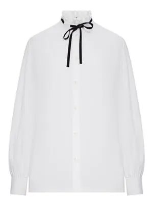 Valentino Garavani Poplin Shirt With Ruffled Collar And Black Ribbon Detail - White