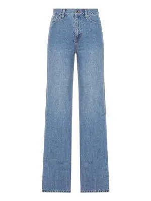 SELF-PORTRAIT Straight Leg Denim Jeans With Rhinestone Embellishment - Blue