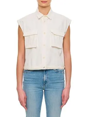 Sacai Cropped Sleeveless Shirt With Patch Pockets And Drawstring Waist - Multicolor