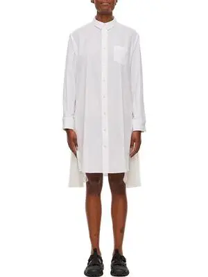 Sacai White Cotton Poplin Dress With Pleated Asymmetric Hem - Multicolor