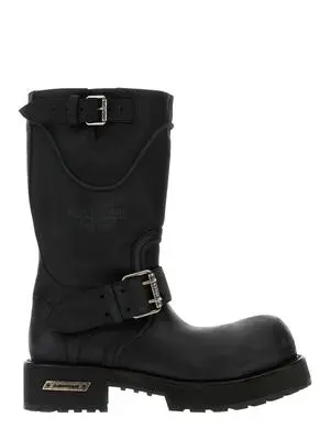 Balenciaga Leather Buckled Boots - Black