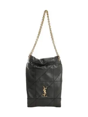 Saint Laurent Lambskin Quilted Bucket Bag With Gold Tone Chain Strap - Black