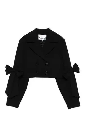 GANNI Double-breasted Cropped Jacket With Bow Detailing - Black