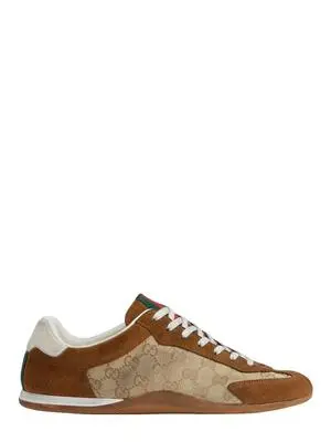 Gucci Canvas And Suede Lace-up Low-top Sneakers - Cream