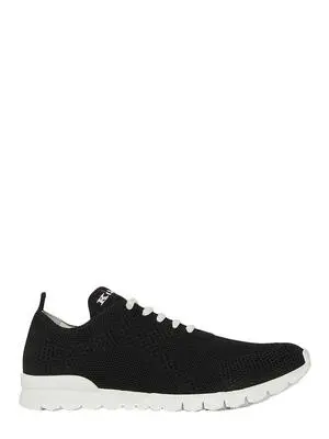 Kiton Knit Running Sneakers With Red Tipped Laces - Black