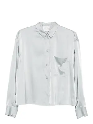 FORTE_FORTE Silk Satin Pleated V-neck Shirt - Multicolor