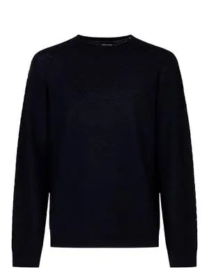 Giorgio Armani Diamond Patterned Crew Neck Sweater - Blue