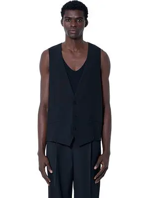 Saint Laurent Silk Crepe Waistcoat - Black