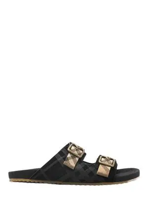 Burberry Checked Double Buckle Strap Sandals - Black
