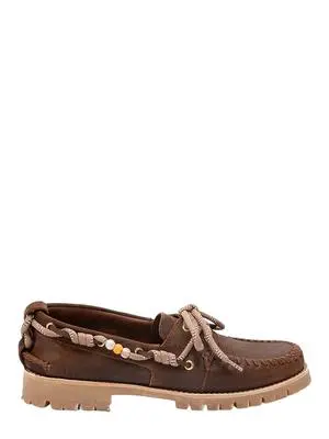 GOLDEN GOOSE Waxed Suede Boat Shoes - Brown