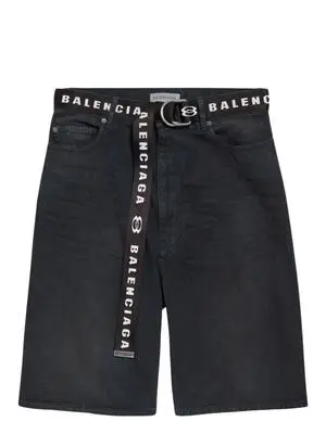 Balenciaga Denim Cotton Shorts With Logo Belt - Multicolor