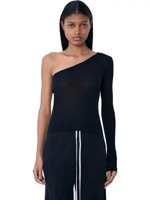Rick Owens Asymmetric One-shoulder Ribbed Knit Top - Black