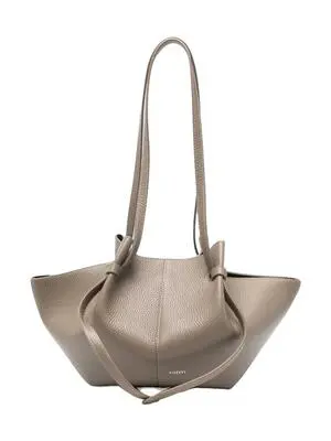 Yuzefi YUZEFI Grey Grained Leather Tote Bag With Knot Detailing Gray