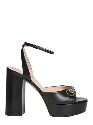 Gucci GUCCI Black Leather Platform Sandals With Horsebit Detail Multicolor