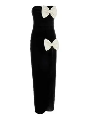 Alessandra Rich Velvet Bow Detail Strapless Dress - Black