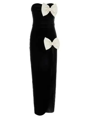 Alessandra Rich Velvet Bow Detail Strapless Dress - Black