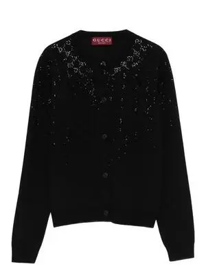 Gucci Embellished Wool Blend Cardigan - Black