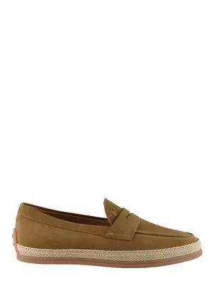 TOD'S Suede Loafers With Raffia Trim - Brown