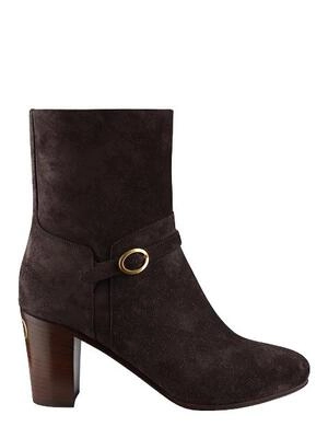 Valentino Garavani Dark Suede Buckled Heel Boots - Brown