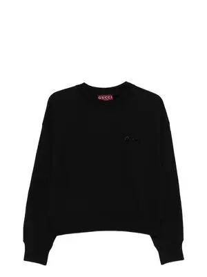 Gucci Embroidered Cotton Blend Cropped Crew Neck Knitwear Jumper - Black