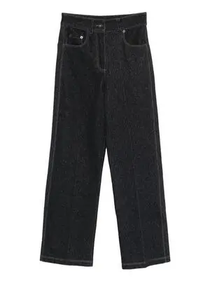 Max Mara High-waisted Wide-leg Trousers With Contrast Stitching - Blue