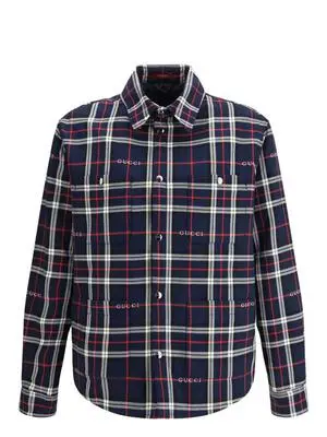 Gucci Tartan Plaid Logo Detail Cotton Shirt Jacket - Blue